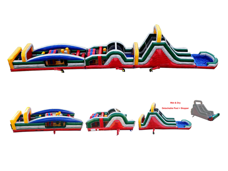 85 FT Dual Lane Extreme Obstacle Course Wet & Dry | USA Bouncers